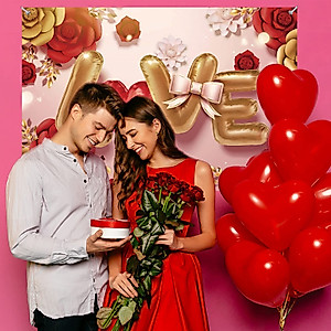 Valentine's Day Backdrop Banner 59 X 39 Inch Large Size Pink Love Theme Flower Pattern Backdrop Decor Holiday Party Supplies for Valentines Party Decorations