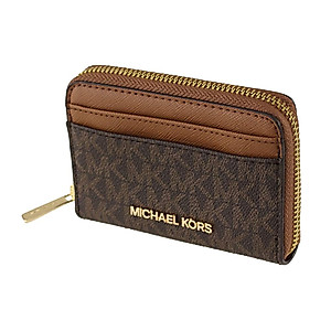 Michael Kors Jet Set Travel Medium Zip Around Faux Leather Card Case (Brown/Luggage)