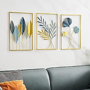 FUNTEREST Gold Leaf Wall Decor Modern Wall Art Home Decor, Set of 3 Metal Wall Hanging Decoration for Living Room Office Bedroom Hotel