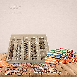 Coin Counter and Sorters Money Tray – Bundled with 64 Coin Roll Wrappers – 6 Storage Compartment Change Organizer and Holder - Ideal Coin Dispenser for Bank Tellers Business or Home Use