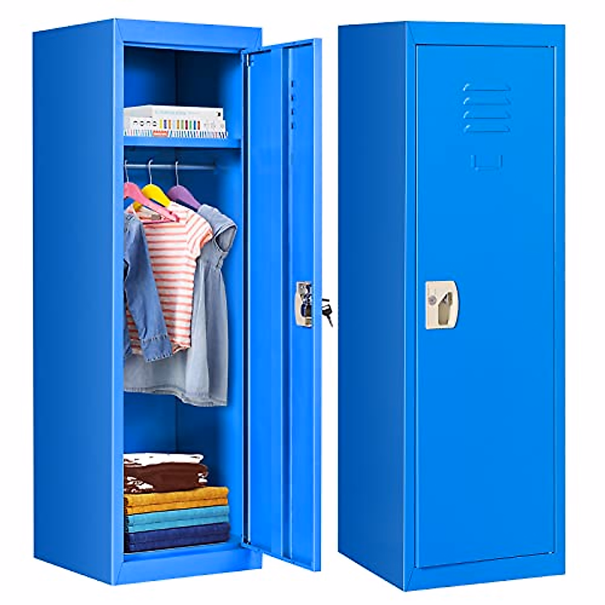 HONEY JOY Lockers for Kids Bedroom, Toddler Metal Locker Storage Cabinet for Toys, Clothes & Sports Equipment, Openable Door with 2 Keys, Kids Safe Coat Organizer for Daycare Gym Entryway(Blue,1)