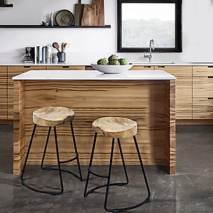 The Urban Port Wooden Saddle Seat Barstool with Tubular Metal Base, Small, 24-Inch