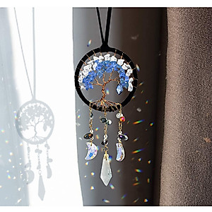 Andiker Car Rear View Mirror Hanging Accessories, Cute Tree of Life Healing Crystals Stone Car Hanging Ornament (Tree)