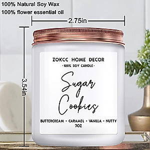 Winter Scented Candles Home Decor, Sugar Cookies, Buttercream + Caramel + Vanilla + Nutty, Winter Gifts for Women, 7oz Frosted Jar, 50 Hour Burn Time