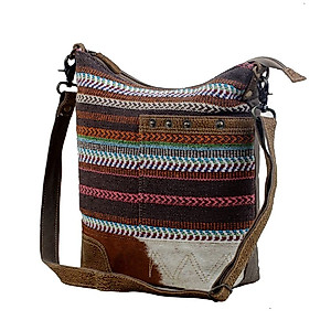 Myra Bag Layered Shoulder Bag Upcycled Cotton & Cowhide Leather S-2858