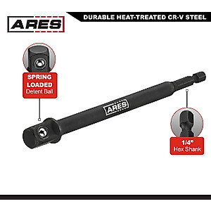 ARES 70001 - 6-Inch Impact Grade Socket Adapter Set - Turns Power Drill into High Speed Nut Driver - 1/4-Inch, 3/8-Inch, and 1/2-Inch Drive