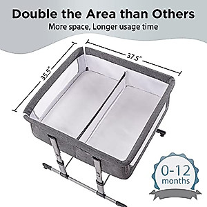 Ihoming Twin Bassinets for Baby, Double Bassinet Bedside Sleeper for Twins, Bassinets Sleeper for 2 Babies, Infant Co Sleeper Bedside Crib Attaches to Bed, Grey