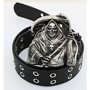 NORICAP Men And Women Metal Skull Head Leather Buckle Belt Waist Band Jeans Decorative Punk Belt