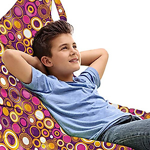 Ambesonne Geometric Lounger Chair Bag, Retro Style 70s Like Vintage Circles and Rounds Water Drops Like Image Artwork, High Capacity Storage with Handle Container, Lounger Size, Multicolor
