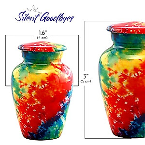 Tie Dye Keepsake Urn | Tiedye Mini Cremation Urn for Ashes | Multi Color Token Urn | Colors of Life Urn | Color Burst Tie-Dye Memorial Sharing Urn with Velvet Case & Bag (Keepsake)
