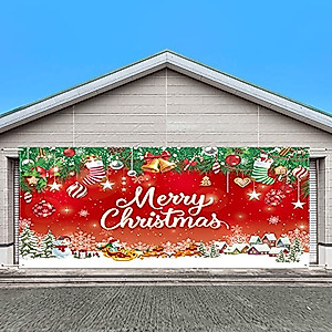 Christmas Holiday Garage Door Banner Snowflake Christmas Backdrop Decoration Door Cover Decoration Merry Christmas Banner Photography Backdrop Photo Props for Winter New Year Xmas Party (6 x 13ft)