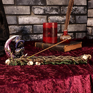 Nemesis Now Grimalkin Witches Familiar Black Cat and Crescent Moon Incense Burner,29cm