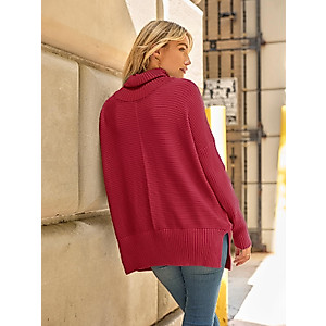 LILLUSORY Womens Turtleneck Oversized Tunic Fall Sweaters 2025 Casual Long Pullover Knit Winter Cute Poncho Fashion Trendy Clothes Outfits Clothing Tops Leggings Red