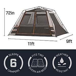 Bushnell Instant Tent | 6 Person / 9 Person / 12 Person Instant Tents Cabin Design Perfect for 3 Season Family Camping Essentials, Hunting, and Fishing with Fast Setup (6 Person)