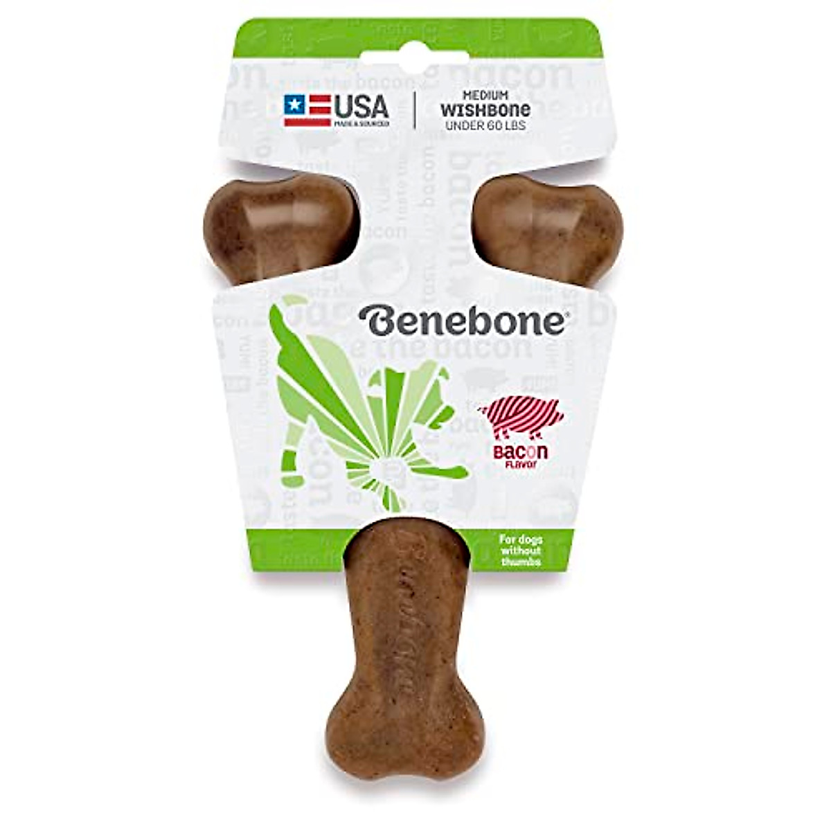 Benebone Wishbone Durable Dog Chew Toy for Aggressive Chewers, Real Bacon, Made in USA, Medium
