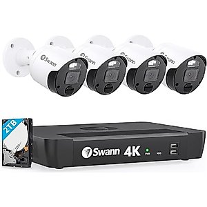 SWANN Master 4K 8 Channel Home Security Camera System, 2TB NVR, 4 PoE IP Cameras Outdoor, 8MP Wired Surveillance CCTV, Heat Motion Vehicle Detection, LED Light, 24/7 Recording Security Camera, 876804