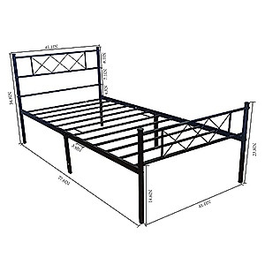 SYING88 LT Double Size Single Metal Bed Frame - Black Low Profile for Adults and Children with Headboard and Large Storage Space for Boys Girls