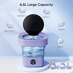 Portable Washing Machine, 6.5L Capacity Mini Foldable Washer with Drain Basket, 2-in-1 Laundry Machine for B-aby Clothes, Underwear, Apartment, Camping, RV, Travel