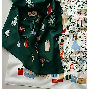 RIFLE PAPER CO. Christmas Tree Tea Towel, 28" L x 21" W, Introduce Holiday Spirit into Your Kitchen with Vibrant Screen Printed Festive Towels, Added Loop, Made from Cotton