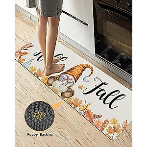 Thanksgiving Gnomes Bath Mat for Tub,Non Slip Bathroom Floor Runner Rug Quick Dry & Absorbent Diatomaceous Earth Shower Sink Kitchen Washable Doormat,Fall White Pumpkin Autumn Maple Leaves 18"x47"