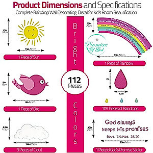 Promises Of God Rainbow Wall Decal Set for Kids - Pink, 85” x 68.5”, 112 Total Stickers - Bible Verses, School Decorations, Classroom, Nursery Decor, Polyvinyl Chloride, Reusable, Waterproof