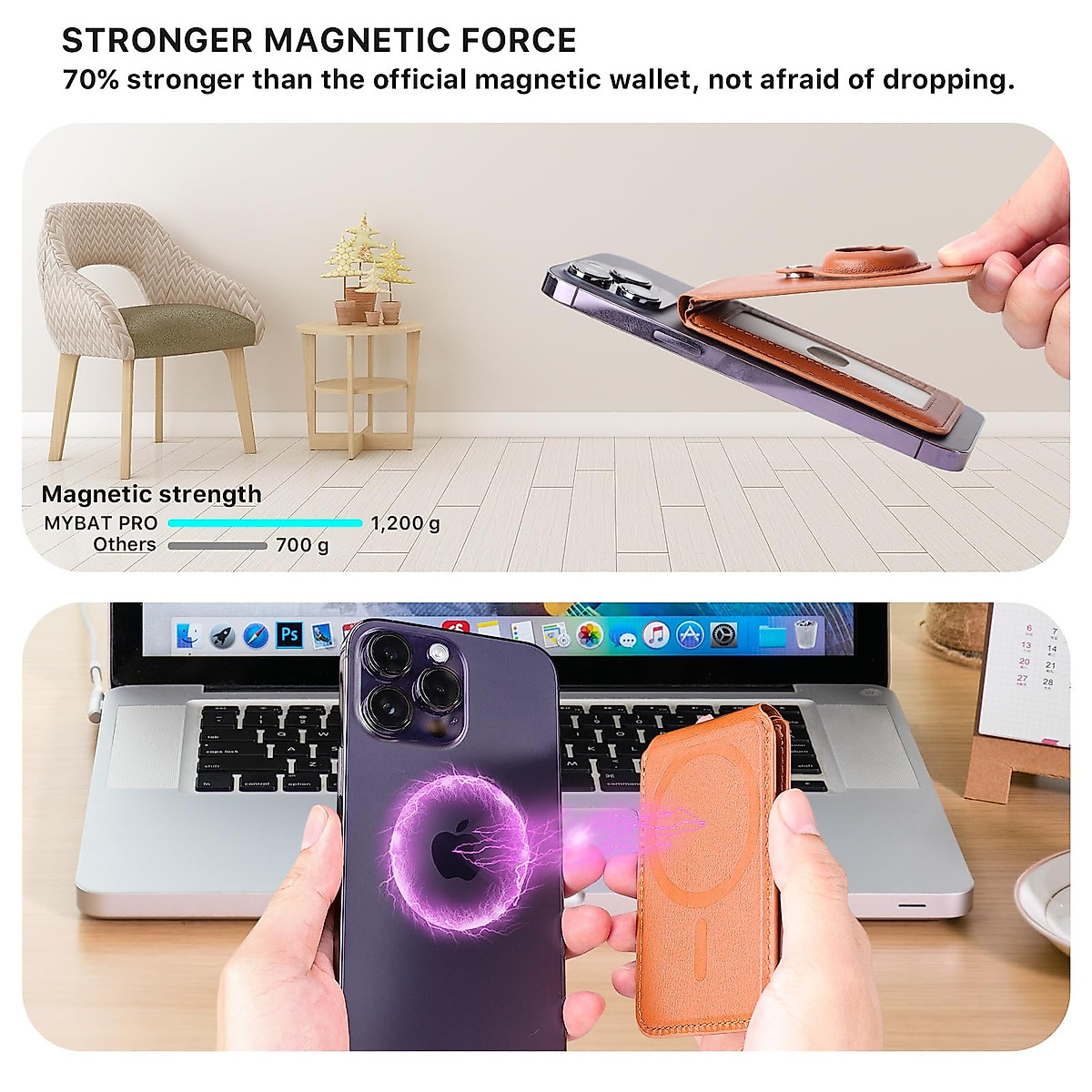 MYBAT PRO Magsafe Wallet - with AirTag Holder, Mens Magnetic Phone Wallet Card Holder with Kickstand for iPhone 15 Pro Max/14 Plus/13/12 Series, RFID Blocking, Fit 4 Cards, Brown