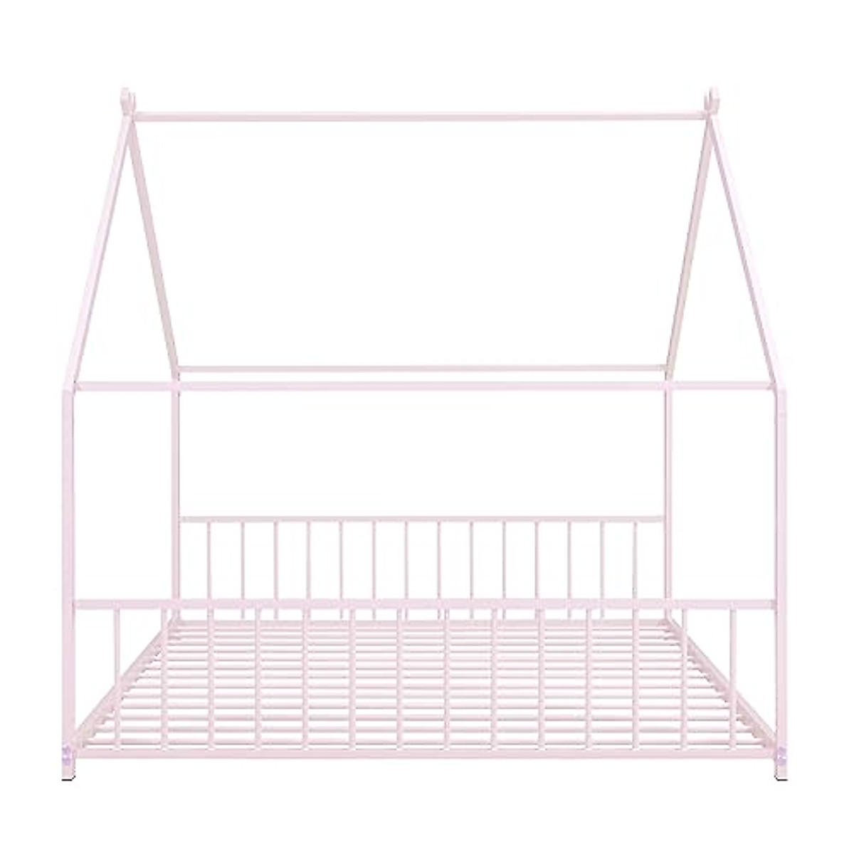 HANLIVES Full House Bed for Kids, Metal Floor Bed Frame Full with Headboard and Footboard, Full Kids Bed Floor Bed for Toddlers, Girls, Boys(Pink)