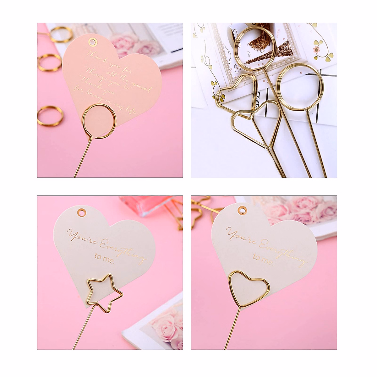 Bairdish 30 Pcs Gold Metal Floral Place Card Holder, 13.4 Inch Stars Clip Flower Card Holder, Gift Card Bouquet Stands for Diy Cake Vase Photos Wedding Party Birthday Table Number Holders