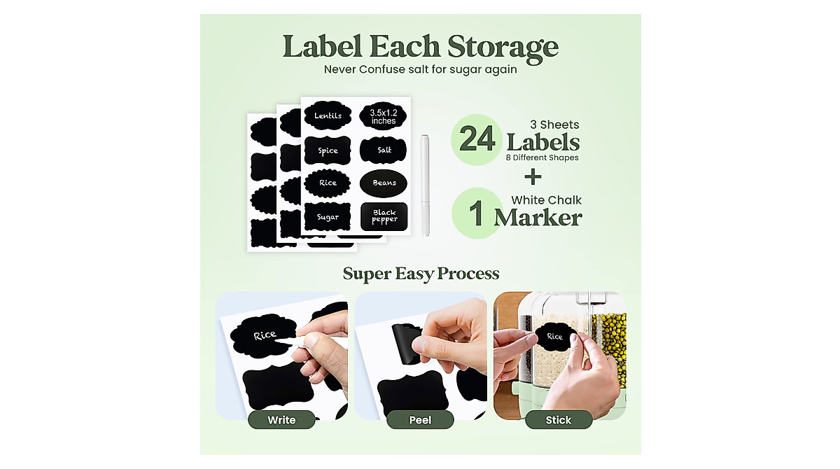 Rice Dispenser 25 Pounds, Kitchen Storage with Chalk Labels and ...