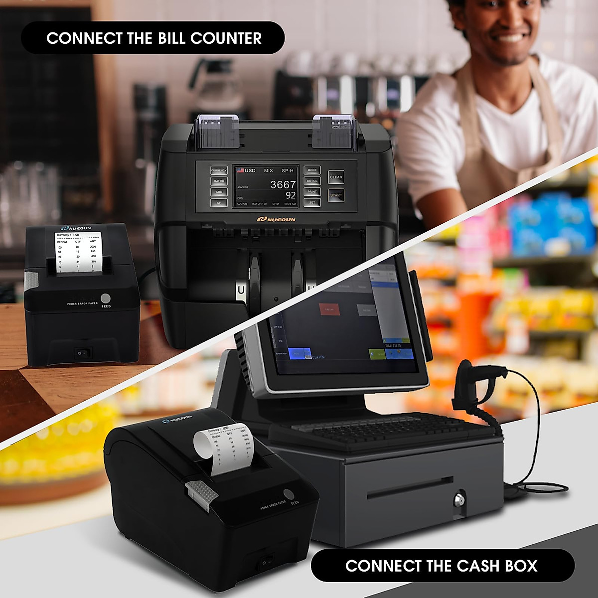 NUCOUN Receipt Printer VCP-58PLUS 58mm Thermal POS Receipt Printer, RS-232 Serial & Cash Box Interface,Connect VC-7 VC-3 Money Value Counter with RS-232 Cable