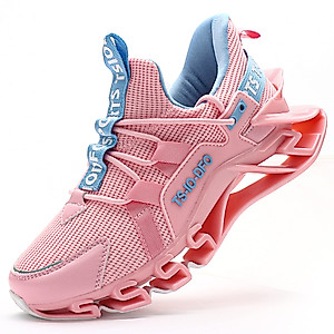 TSIODFO Sneakers for Women Slip on Athletic Running Walking Shoes Breathable Comfort Runner Gym Workout Tennis Shoe Pink Blue Size 8.5