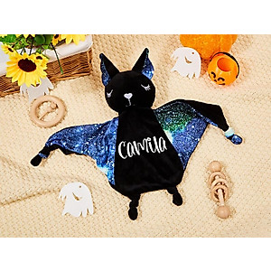 VTER Personalized Baby Bat Security Blankets Kids First, Plush Stuff with Name Kids Comforter Toy (Style: Cat)