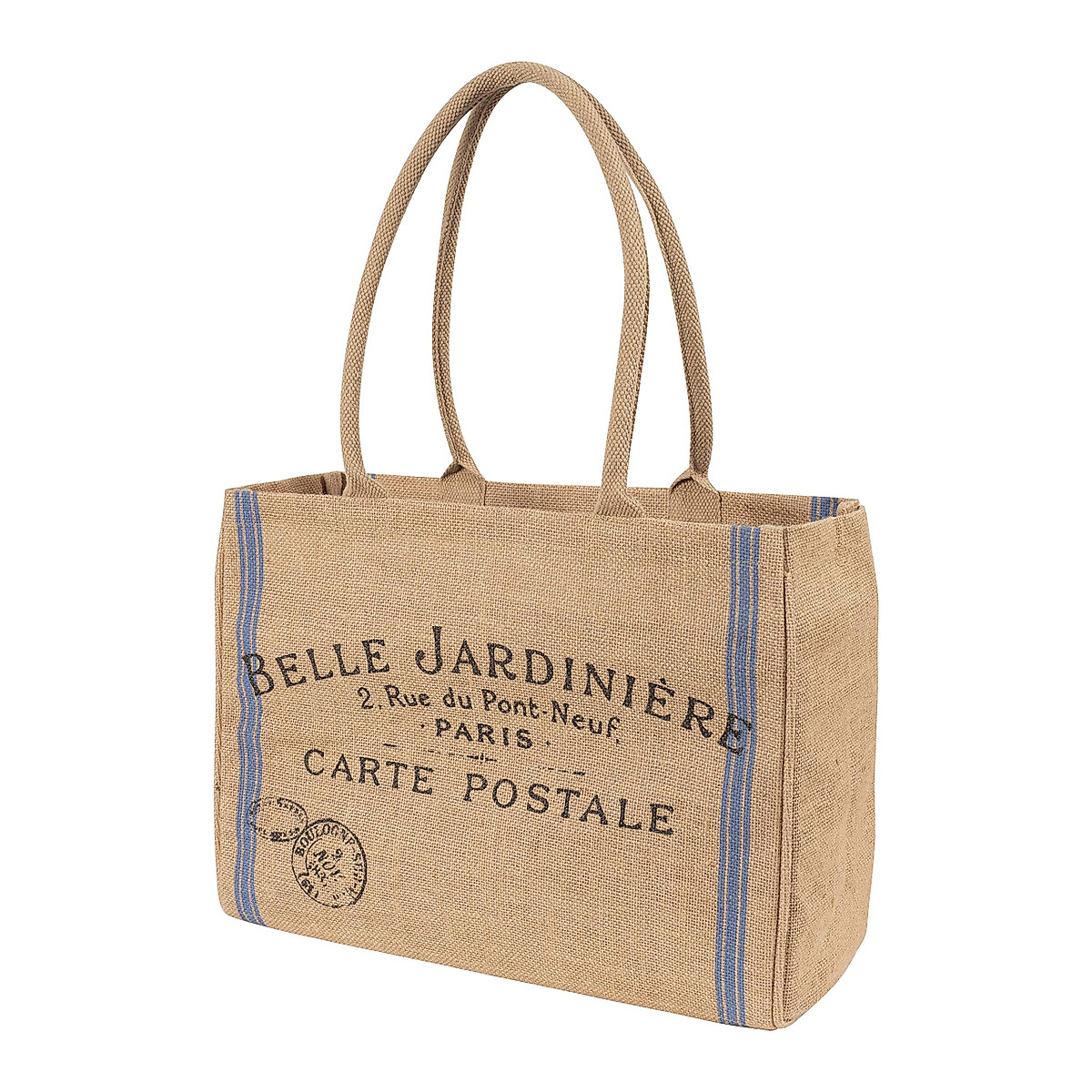KAF Home Jute Market Tote Bag, Belle Jardiniere Print, Durable Handle, Reinforced Bottom and Interior Zipper Pocket
