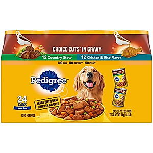 PEDIGREE CHOICE CUTS IN GRAVY Adult Canned Soft Wet Dog Food Variety Pack, Country Stew and Chicken & Rice Flavor, 13.2 oz. Cans 24 Pack