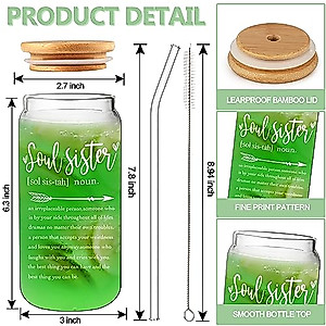 Roeni Friend Gifts for Women - Soul Sister Gifts for Female Friends - Friendship Gifts for Her Birthday - Bestie Cup for Christmas Gift - 16oz Glass Coffee Cup with Lid