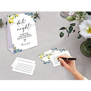 Blue Tiles and Lemons Date Night Game, Date Night Ideas Sign with 50 Cards, Bridal Shower Game, Modern Bridal Shower Decorations, Wedding Date Night Advice - 02