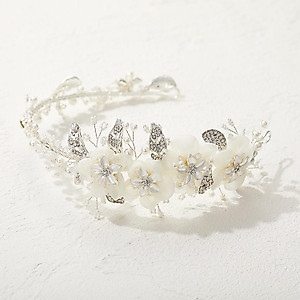 SWEETV Flower Bridal Headbands Ivory-Wedding Headpieces Hair Bands Jewelry Hair Accessories for Women Brides