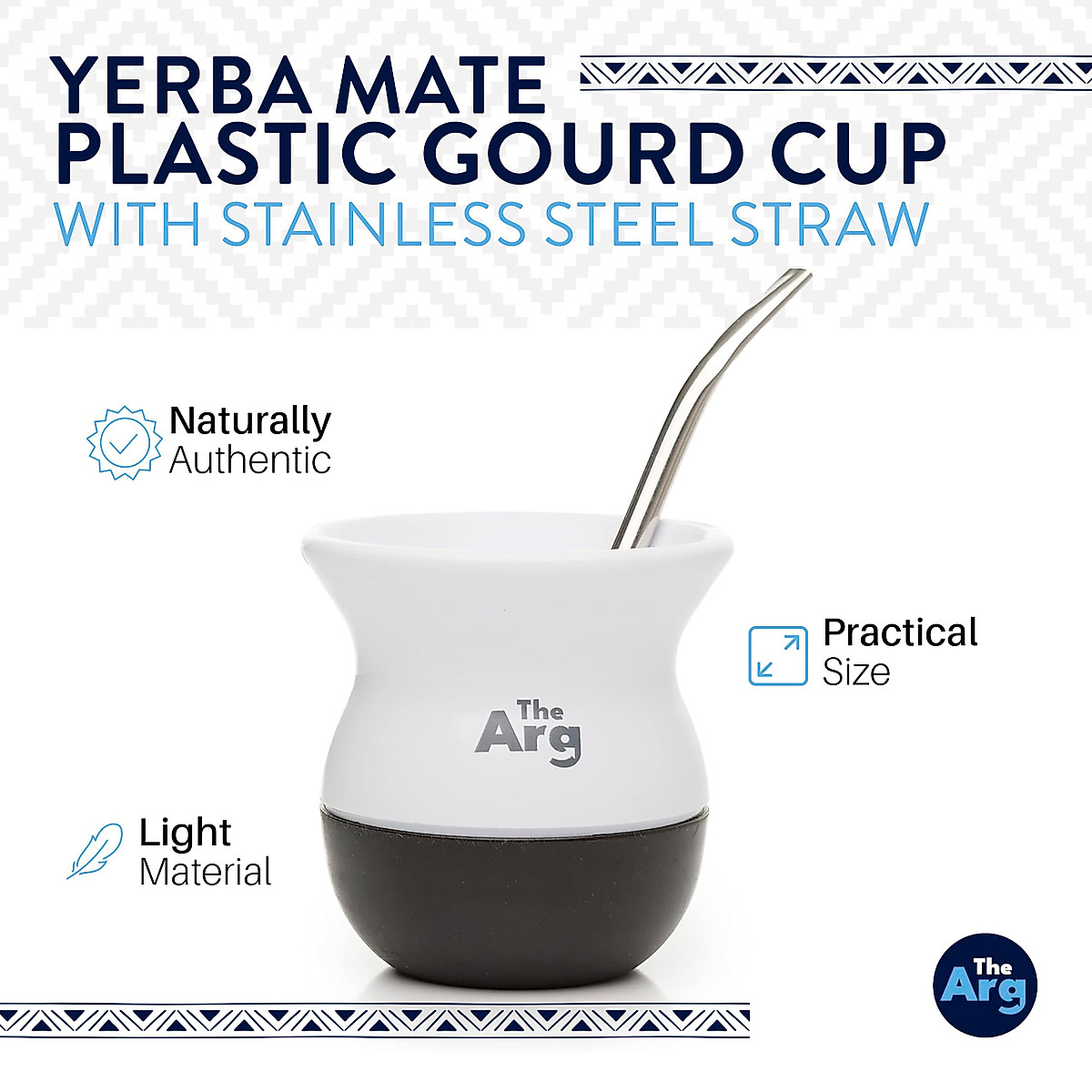THEARG | Yerba Mate Plastic Gourd Cup with Stainless Steel Straw | Self-Clean Modern Plastic Gourd Design - Yerba Mate Cup and Bombilla Set from Argentina