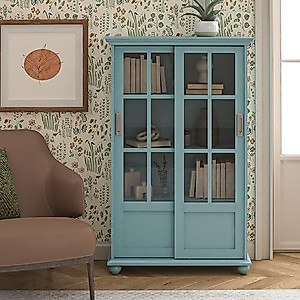 Ameriwood Home Aaron Lane Bookcase with Sliding Glass Doors, Pale Blue