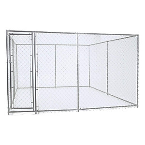 Lucky Dog 10 by 6 Foot Large Outdoor Galvanized Steel Chain Link Dog Kennel with Latching Door, 1.5 Inch Raised Legs, and WeatherGuard Roof Cover
