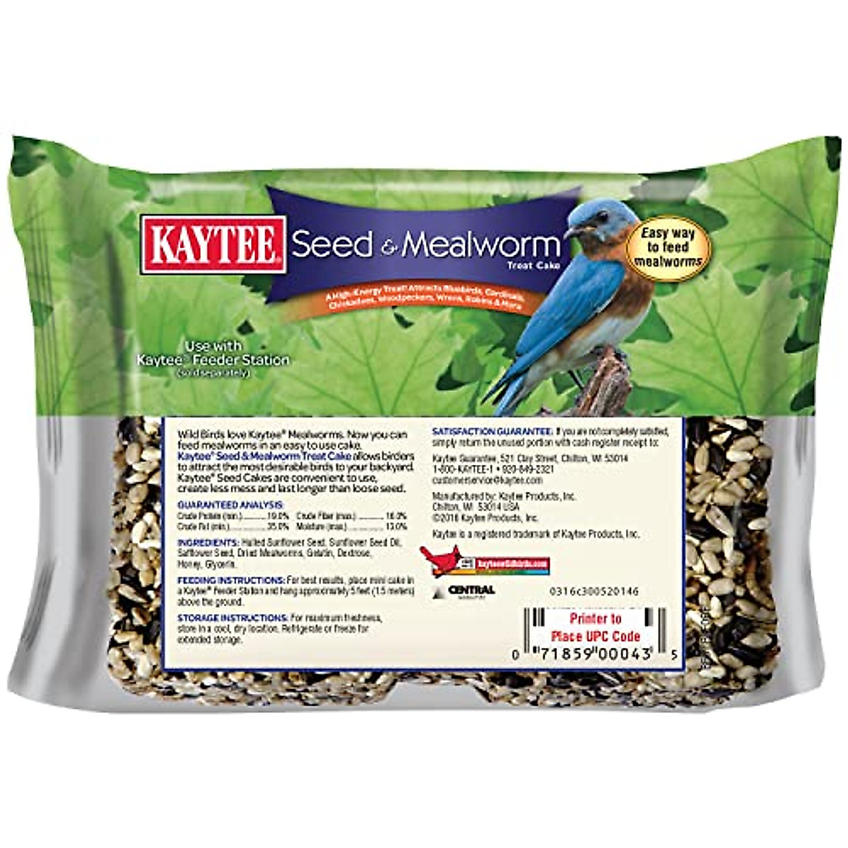Kaytee Wild Bird Seed & Mealworm Seed Treat Cake, 6 Ounces