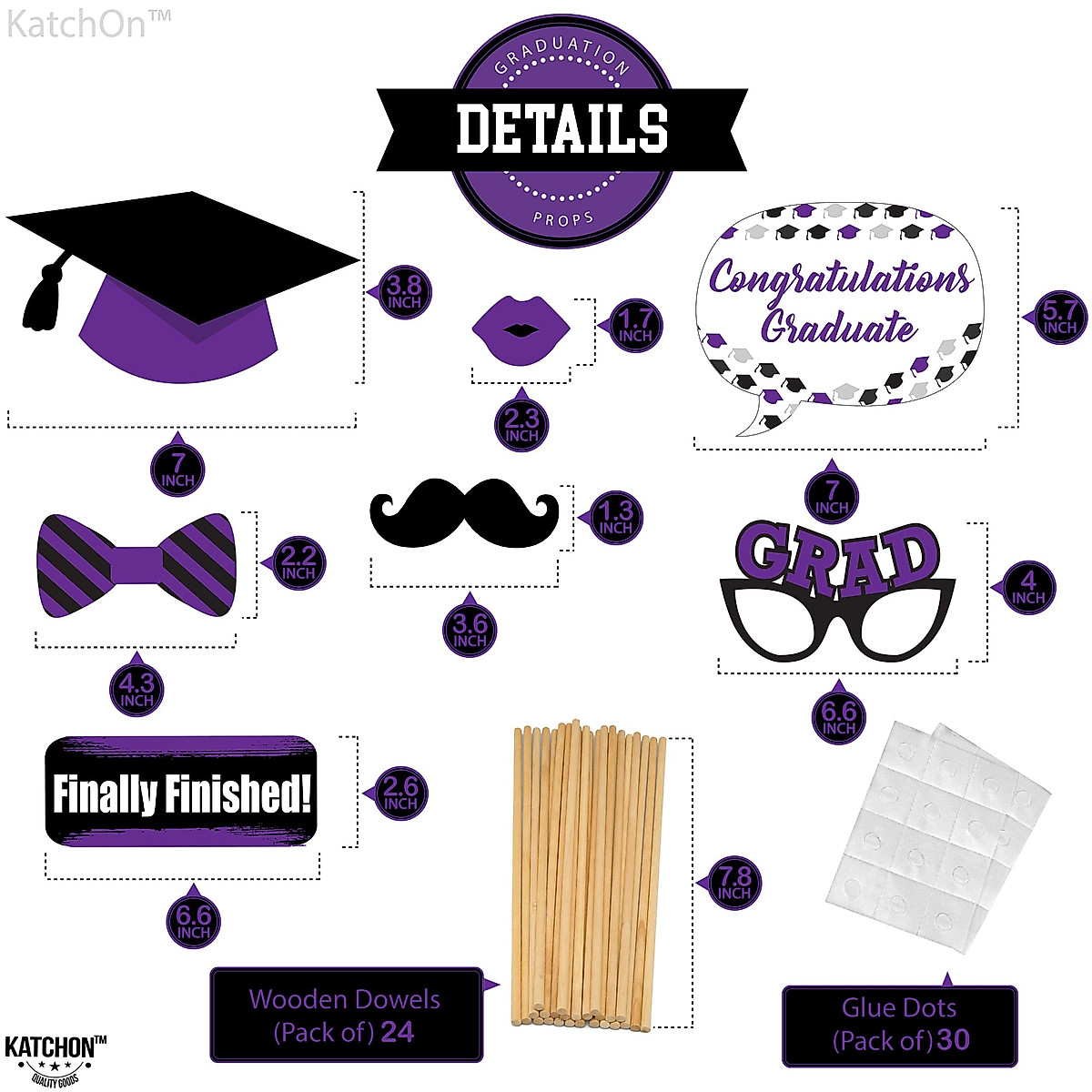 KatchOn, Purple Graduation Photo Booth Props 2024 - Pack of 24 | Purple Graduation Photo Props, Purple Graduation Decorations Class of 2024 | Graduation Picture Props, Graduation Party Decorations
