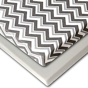 Youngever 2 Pack Portable Mini Crib Sheets, Pack n Play Stretchy Fitted Sheet, Convertible Playard Mattress Cover, Ultra Soft Material, Grey and Grey Wave