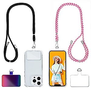Cell Phone Lanyard for Around The Neck, Universal 2 Pcs Phone Crossbody Lanyard + 2 Pcs Patch, Multifuctional Adjustable Nylon Neck Strap for Women Compatible with Most Smartphones (PinkWhite&Black)