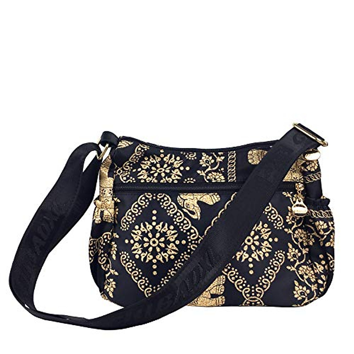 WONSHREE Elephant Purse Multi-Pocket Shoulder Bag Boho Crossbody Bag for Women Unisex Casual Nylon Travel Messenger Bag 11.8 X 7.8 Inch, Black