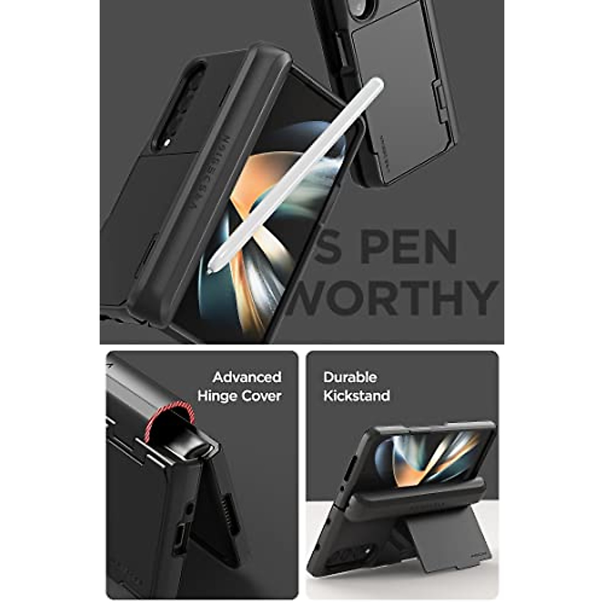VRS DESIGN Terra Guard Modern GO S Phone Case for Galaxy Z Fold 4 5G (2022), Premium Modern Neat Style Hinge Protection Card Case with S Pen Compartment (Matte Black/Renewed)
