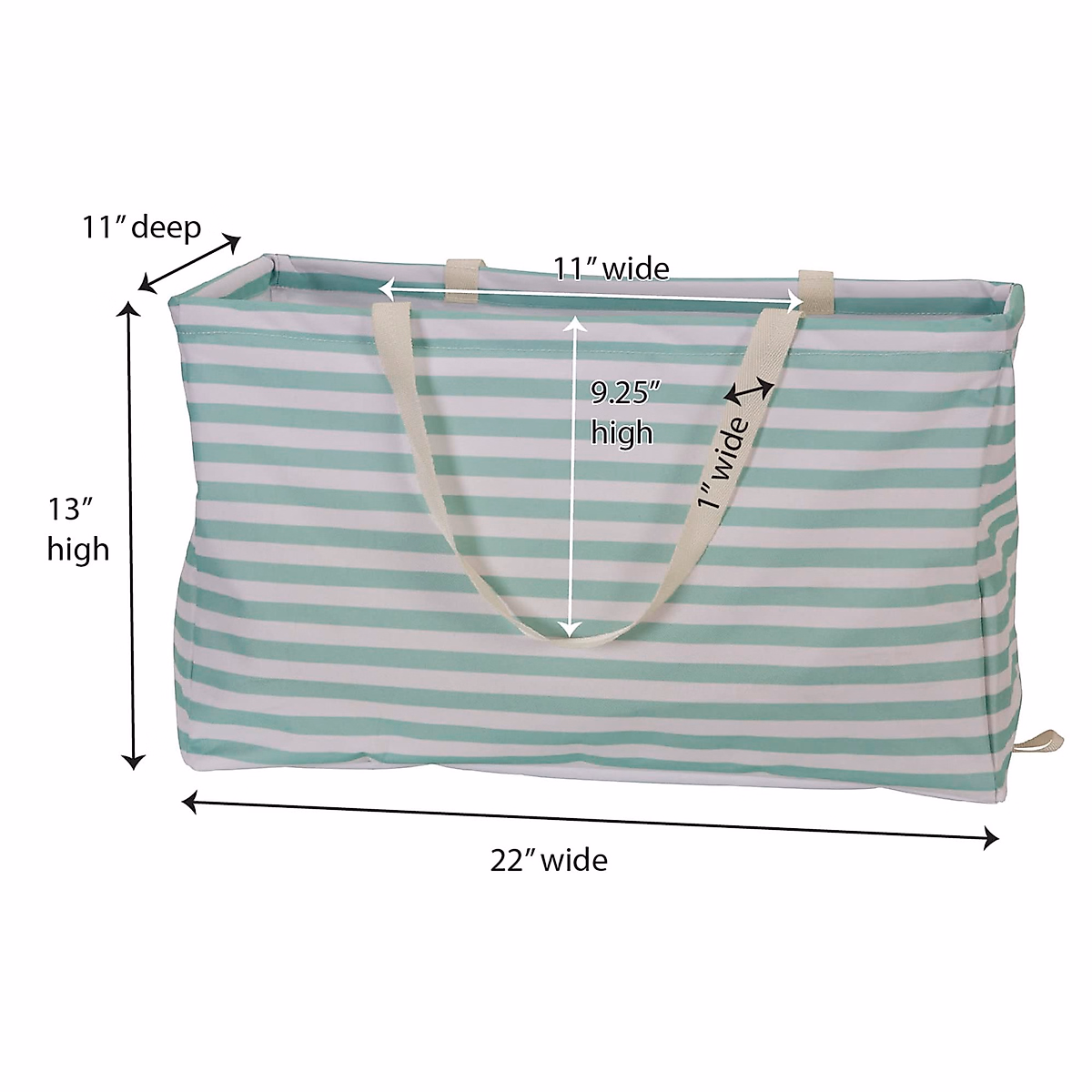 Household Essentials Canvas Utility Tote with Handles, Rectangular Krush Tote, Water-Resistant Vinyl Lining, Large Capacity, Durable and Versatile, Teal Striped Pattern