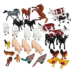 SCS Direct Farm Animal Toy Action Figure 50pc Set - Different Barnyard Animals & Accessories Including Cows, Horses, Chickens, Sheep & More - Great for Bath Toys, Pretend Play, Birthday Gifts for Kids