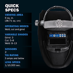 Miller 287803 Classic Series VS Welding Helmet, Auto-Darkening Welding Helmet, Black