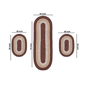 Better Trends Country Braid Collection 3 Piece Set Durable & Stain Resistant Reversible Indoor Oval Area Rug 100% Polypropylene in Vibrant Colors, 20"x30"/20"x30"/24"x72", Brown Stripe